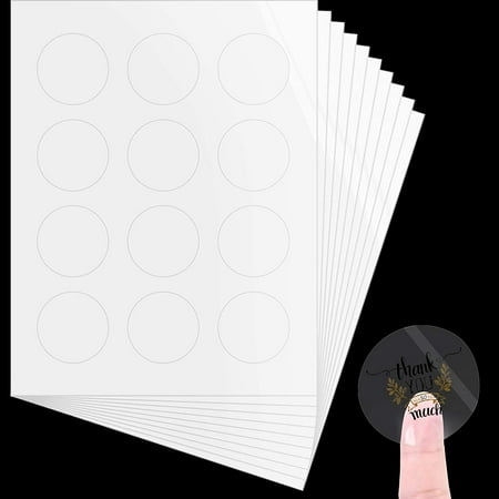 24 Sheets Clear Round Labels 2 Inch Transparent Printable Labels ...