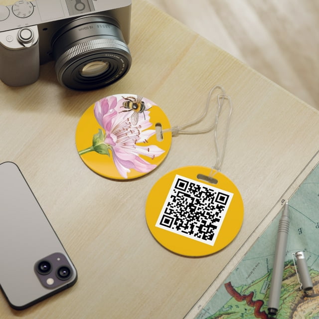 Luggage Tag with PingTag QR Code Wildflower Print Yellow Floral ...
