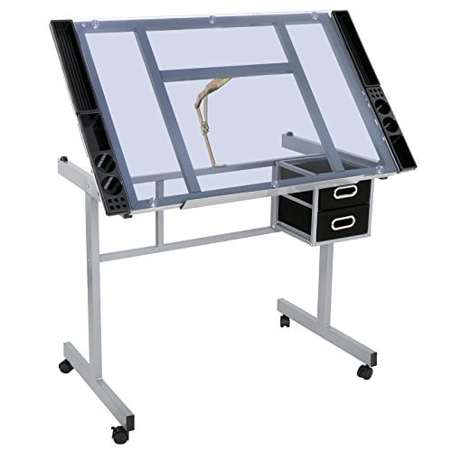 Click here for Zenstyle Glass Top Drafting Table With Storage  Ad... prices