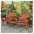 Patio Bench with Table & Umbrella Hole - Outdoor Wooden Bench for 2 ...