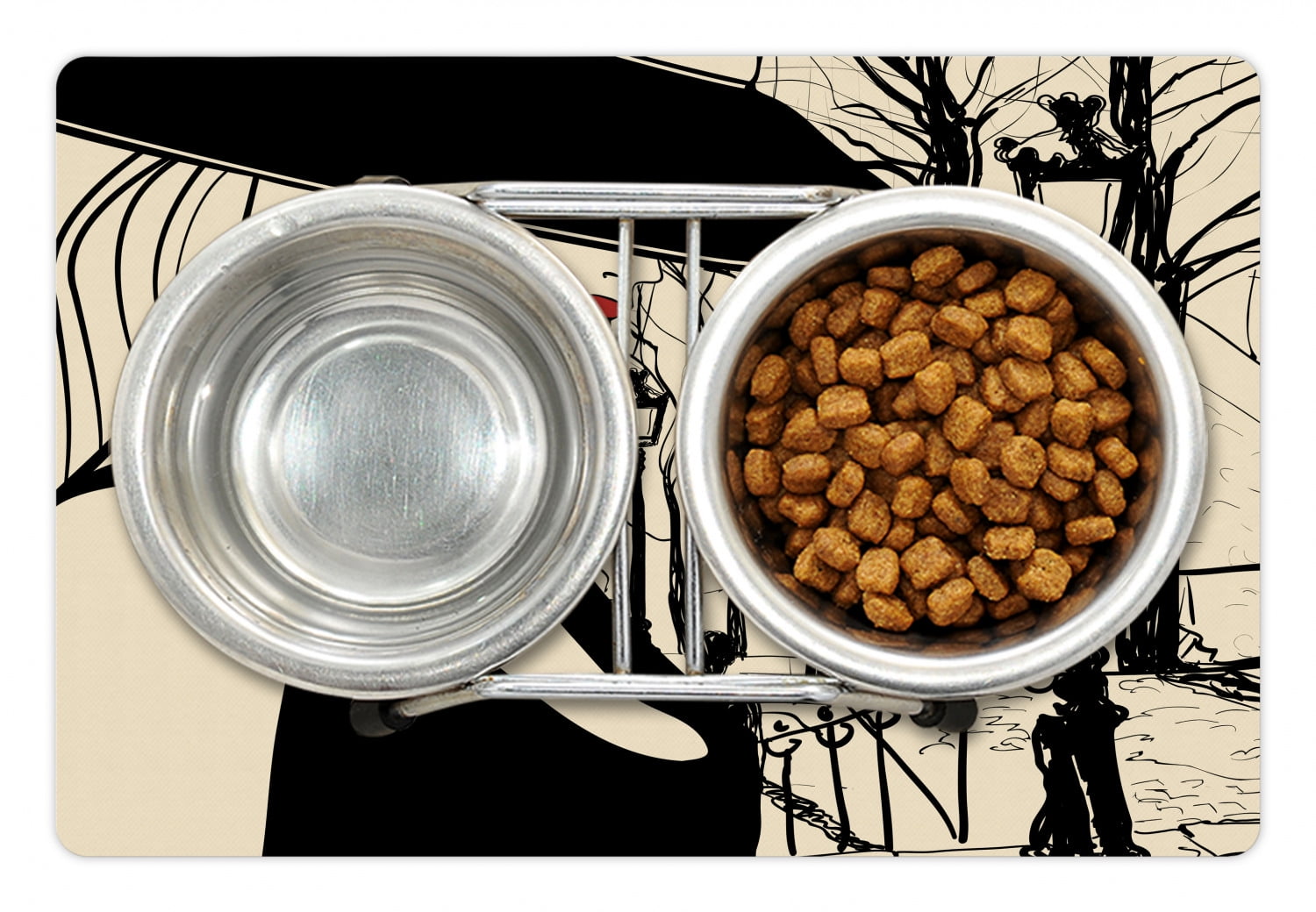 Black and Beige Pet Mat for Food and Water, Young European Woman with a ...