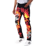 GFTD LA Los Angeles Men's Chrome Fur Skinny Fit Painted Fire Skull Distressed Jeans (36, Black ...