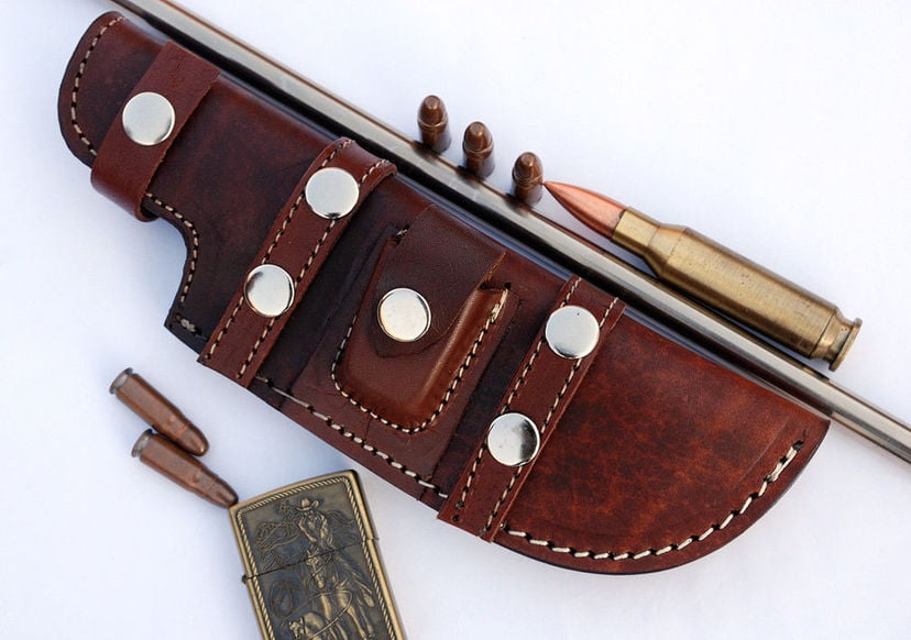 Custom Handmade Horizontal Left Hand Tracker Knife Leather Sheath S9 ...