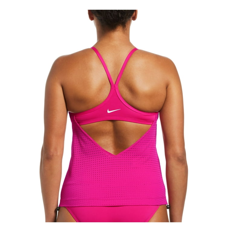 NIKE Women s Pink Stretch Pocketed Sporty Essential Tankini Swimsuit Top S