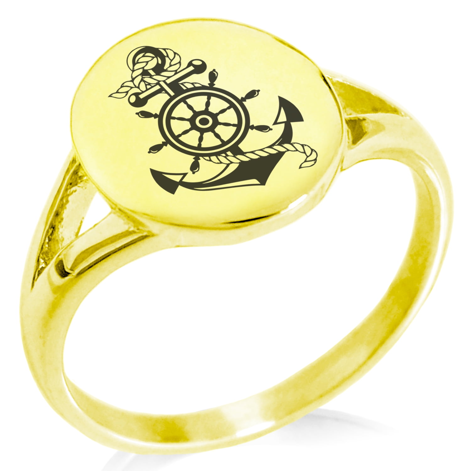 Stainless Steel Nautical Ship Helm & Anchor Minimalist Oval Top ...