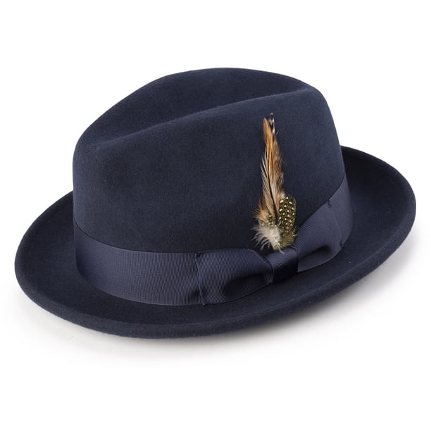 Montique Men's Navy Snap Brim Crushable Felt Wool Fedora Hat H10 ...