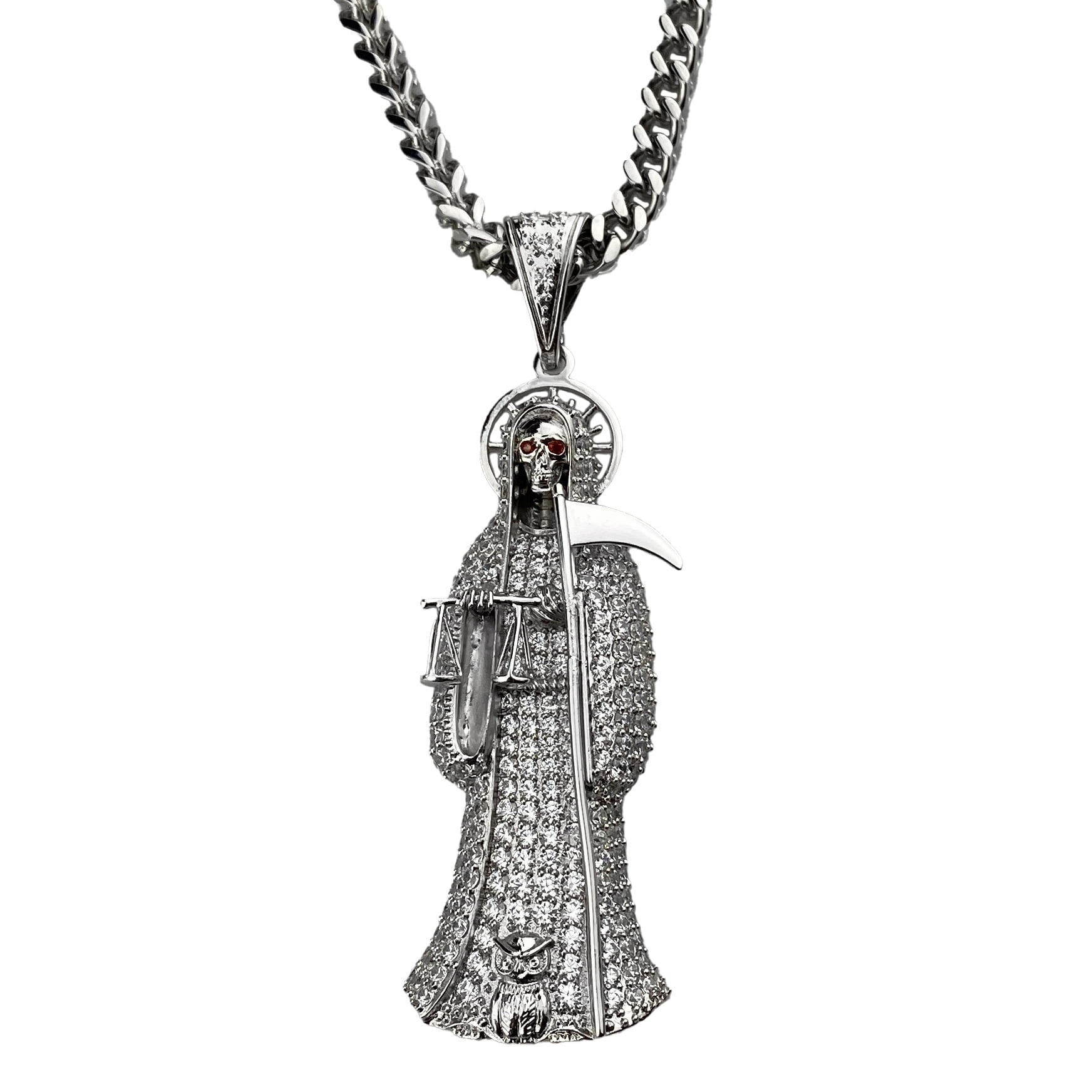 La Santa Muerte Pendant Cadena 3.5" w/Stainless Steel Franco Chain ...