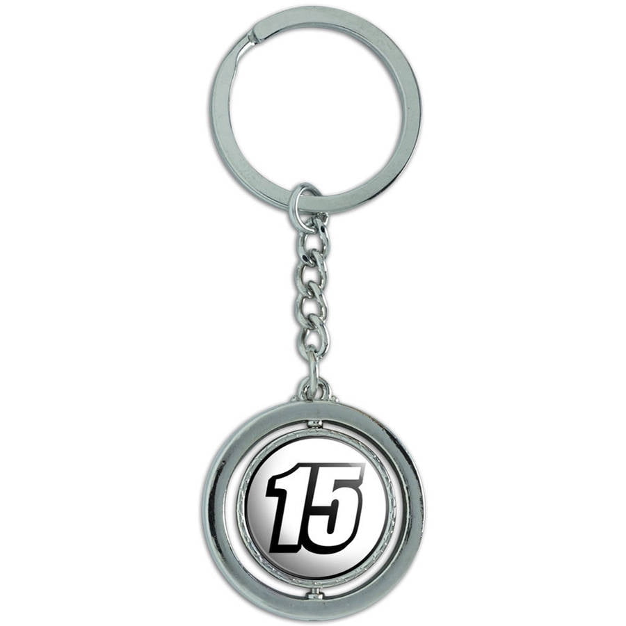 15 Number Fifteen Spinning Round Metal Key Chain Keychain Ring ...