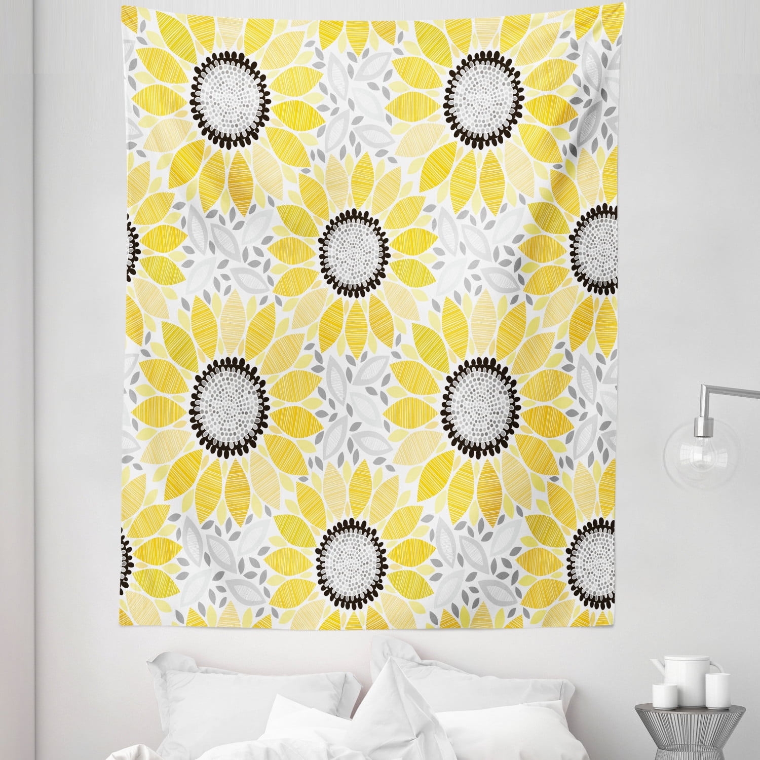 Yellow Tapestry, Colorful Illustration of Sun Flower with Motifs and ...