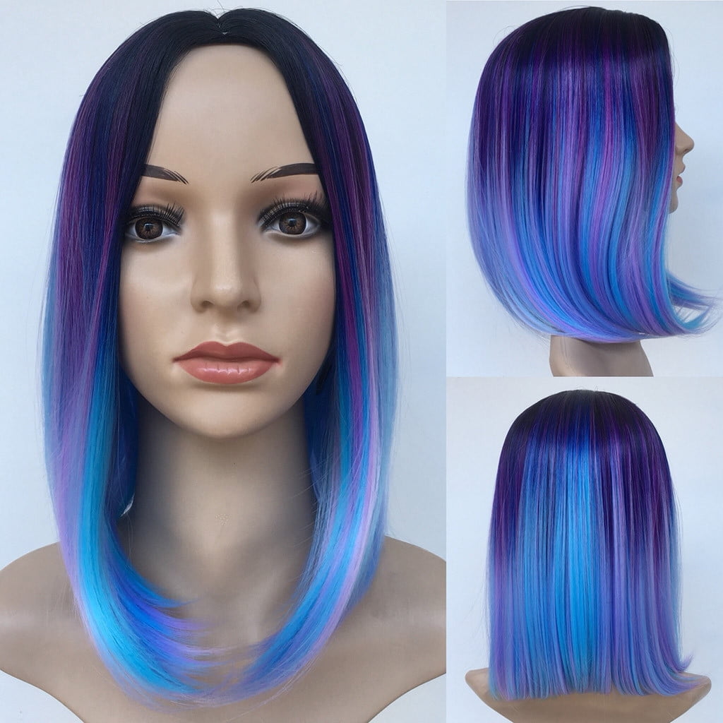 Fashion Synthetic Pretty Dyeing Gradient BOB Blue Purple Color Wig ... Fashion Synthetic Pretty Dyeing Gradient BOB Blue Purple Color Wig ...