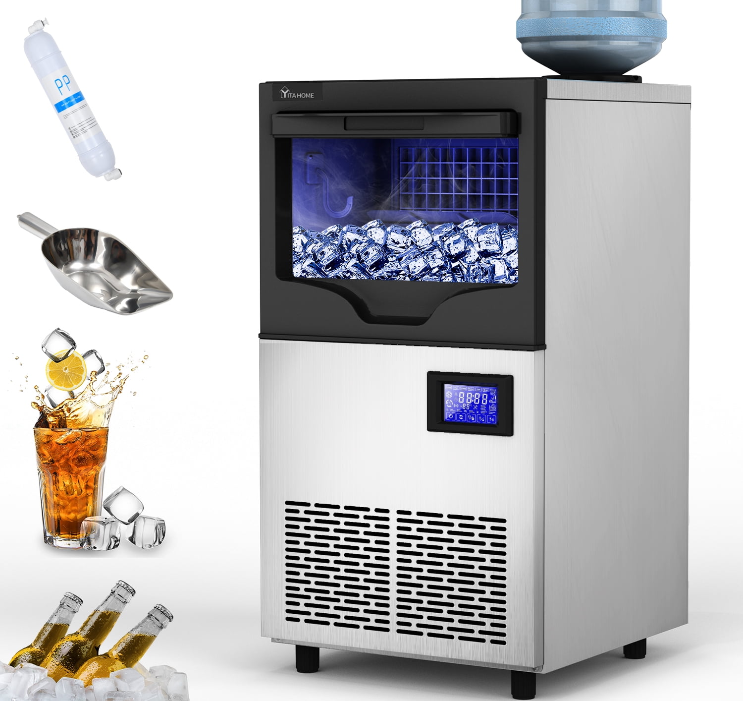 Dextrus Upgraded Commercial Ice Maker Machine 100lbs/24h with 33lbs ...