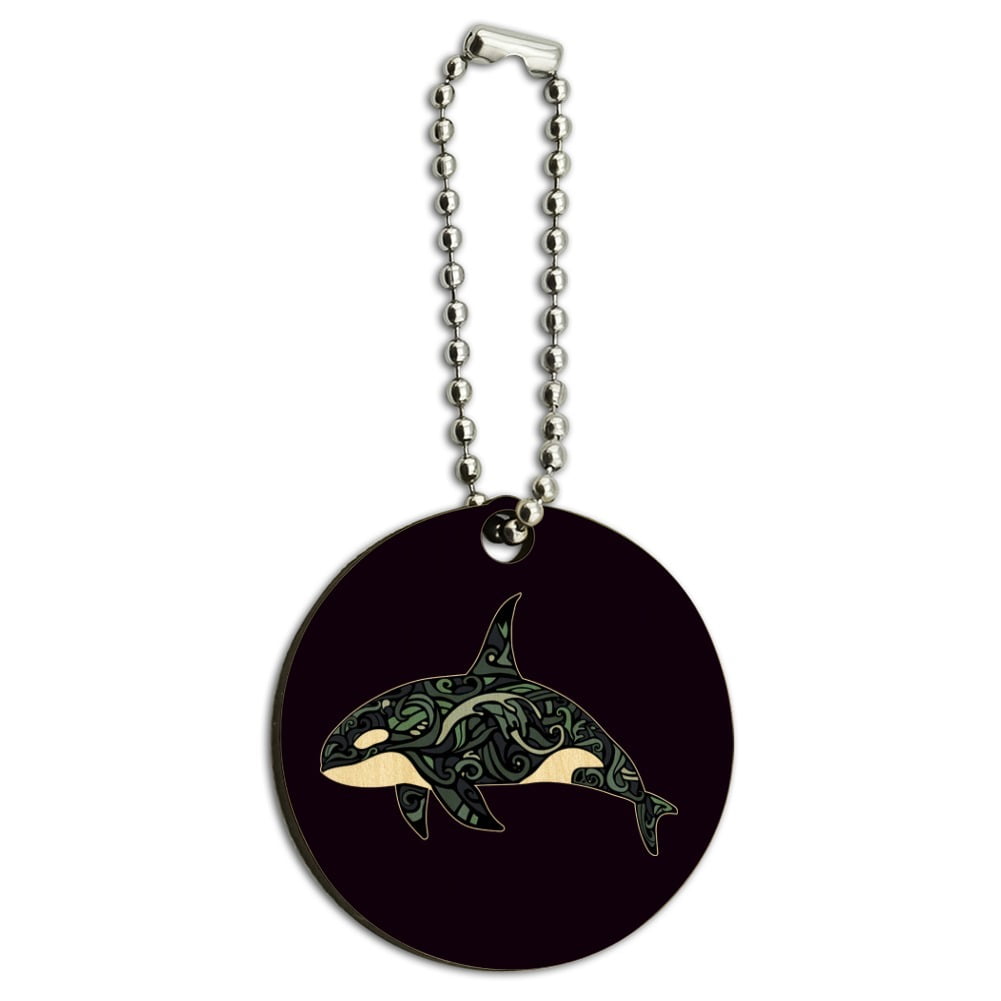 Killer Whale Orca with Waves Wood Wooden Round Keychain Key Chain Ring ...