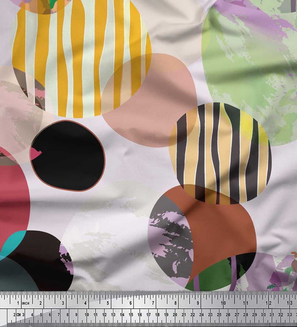 Soimoi Satin Silk Fabric Texture & Colorful Dots Printed Fabric 1 Yard ...