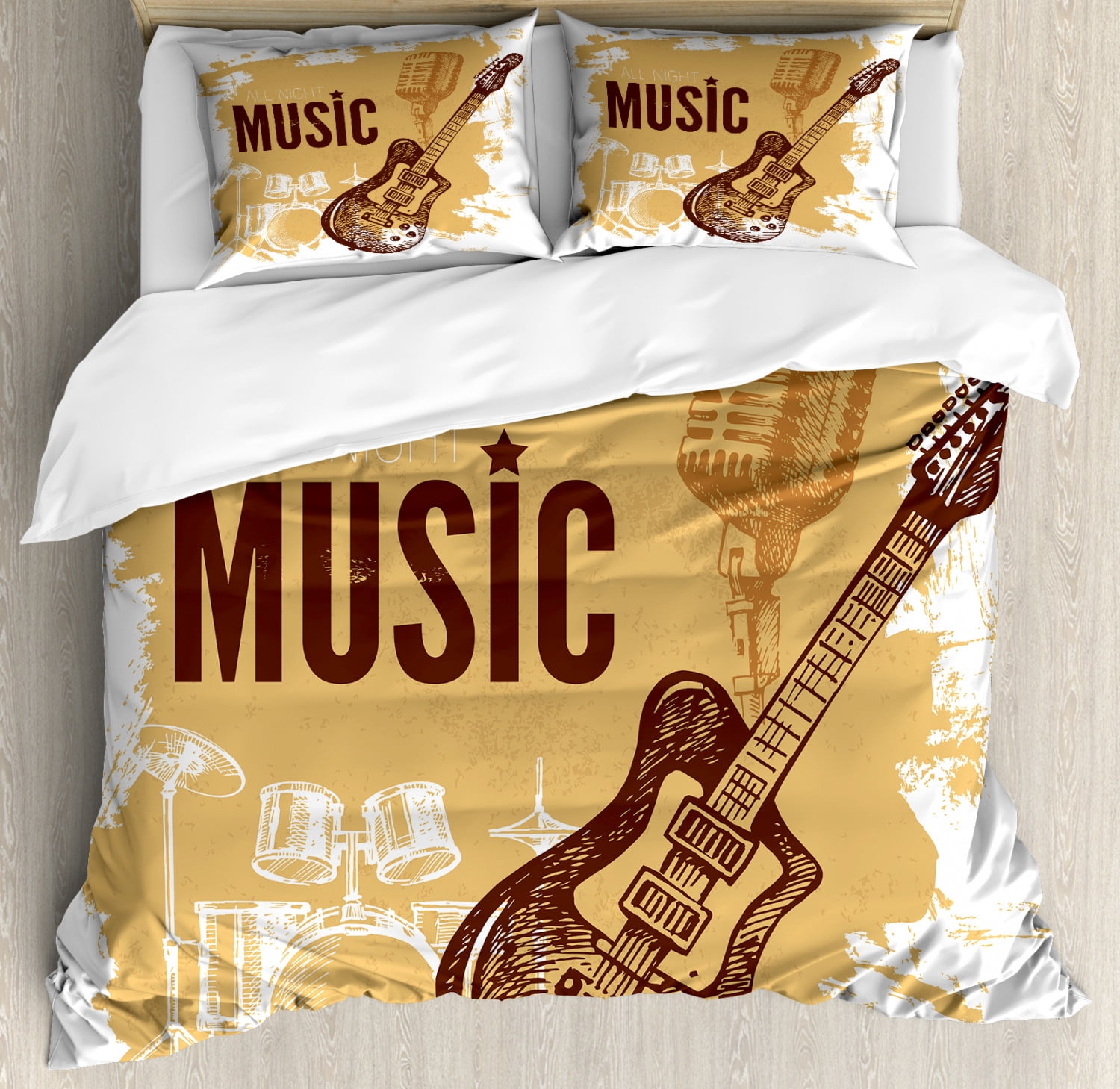 Rock Music Duvet Cover Set King Size, Vintage Sketch Hand Drawn Drums ...