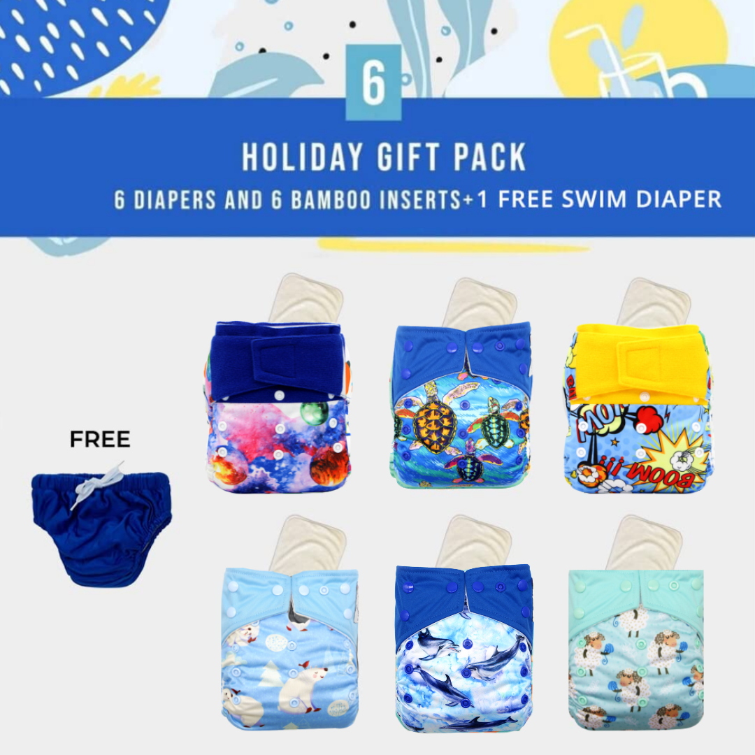 Kawaii Baby - 6 Cloth Diapers 6 Premium Bamboo Inserts with Free Swim ...