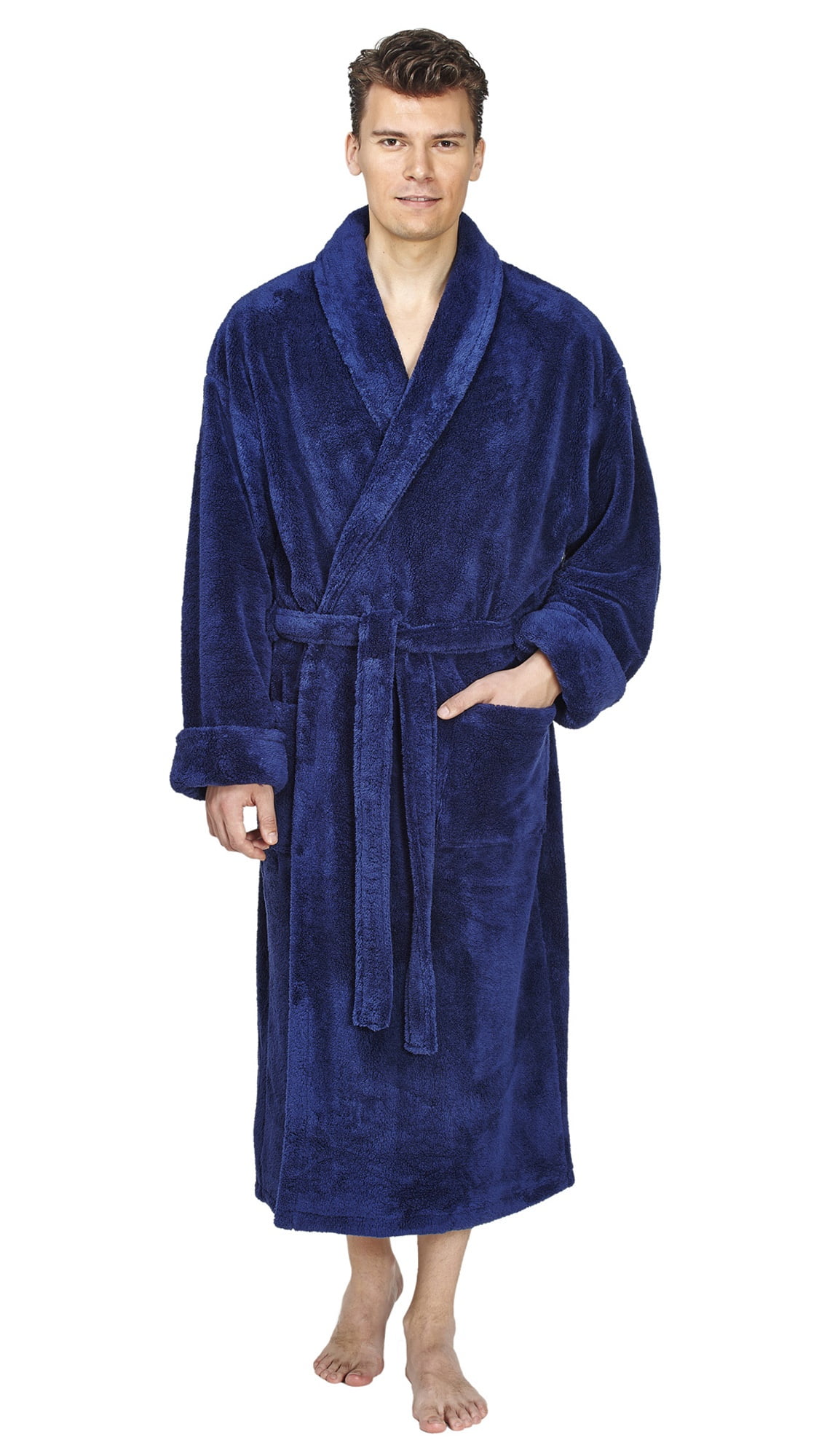 Men's Shawl Collar Fleece Plush Robe Turkish Bathrobe - Walmart.com