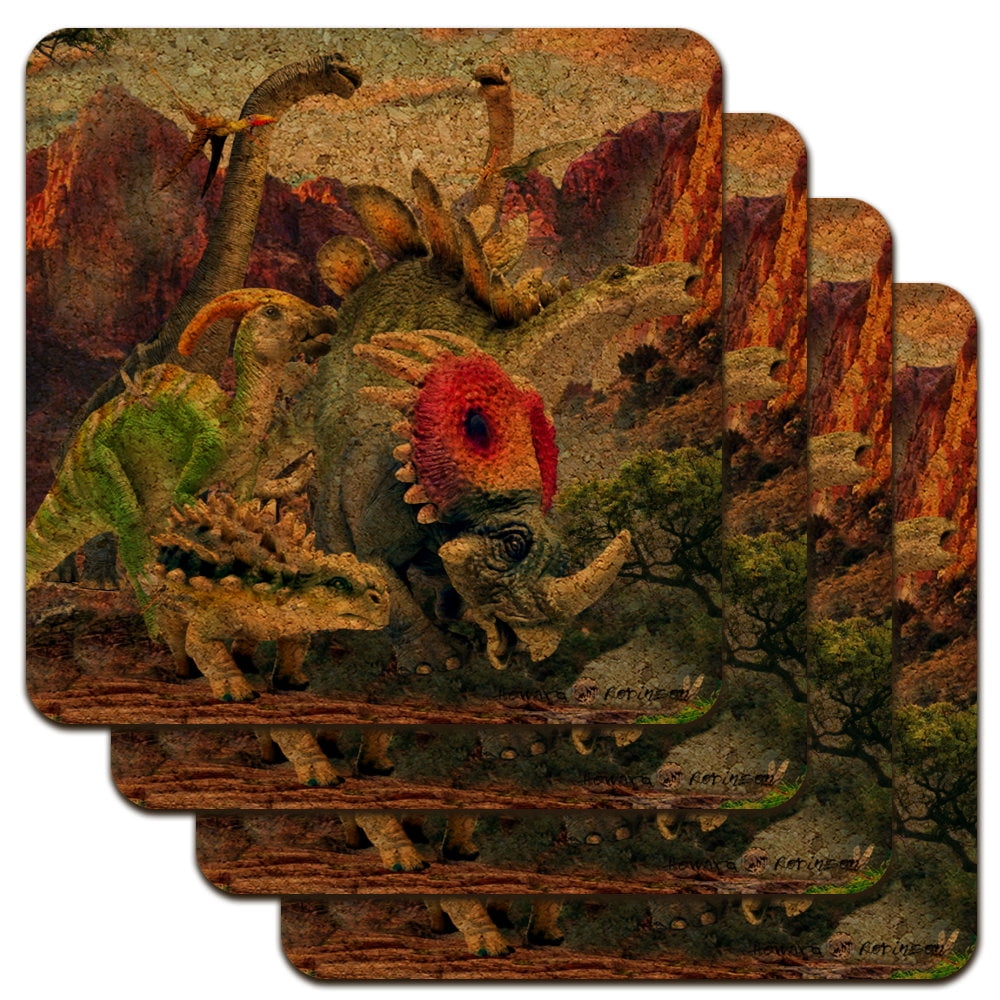 Dinosaurs Jurassic Dino Valley Low Profile Novelty Cork Coaster Set ...