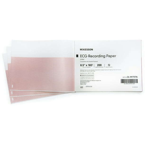 McKesson ECG Diagnostic Recording Paper -Red Grid, Z-Fold, 8.5 in x 183 ...