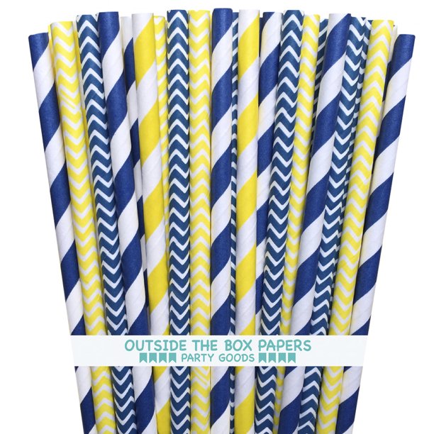 100 Navy Blue and Yellow Stripe, Chevron Paper Straws - Walmart.com
