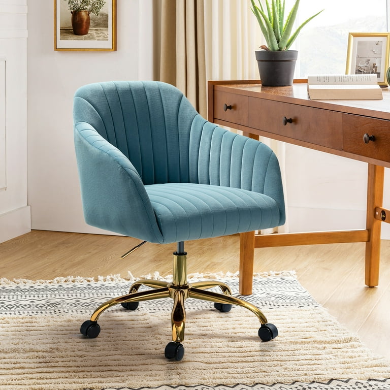 Alex Velvet Task Home Office Desk Chair Tufted Padded Adjustable Swivel Karat Home Blue