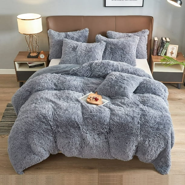 BLEUM CADE Luxury Fluffy Fuzzy Queen Bedding Comforter Set，4 Pieces ...