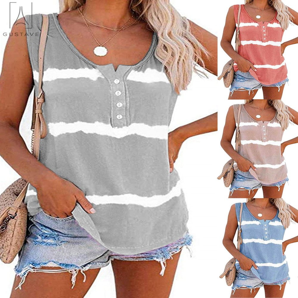 Click here for Chuank Women‘s Plus Size Tie Dye Vest Summer Sleev... prices