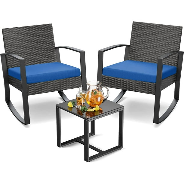 Lofka 3-Piece Patio Wicker Chairs Set with Glass Coffee Table, Outdoor ...