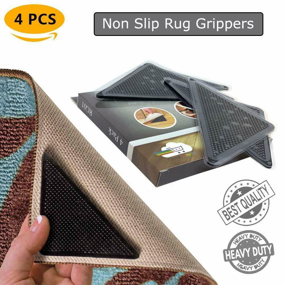 4 Pack Rug Grippers Stopper Anti Slip Rubber Corner Mat Washable ...