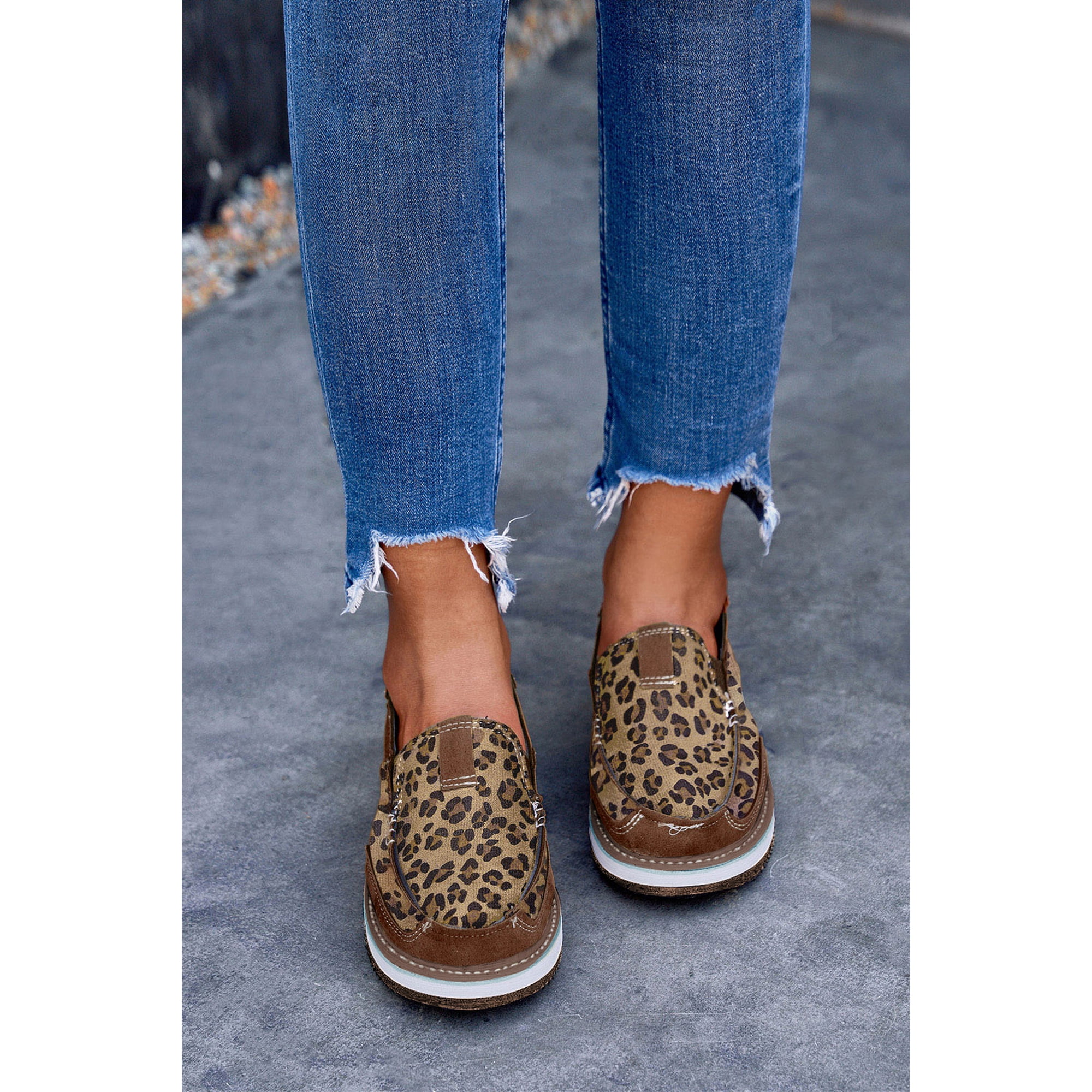 Click here for Poglip Womens Leopard Splicing Flat Canvas Sneaker... prices