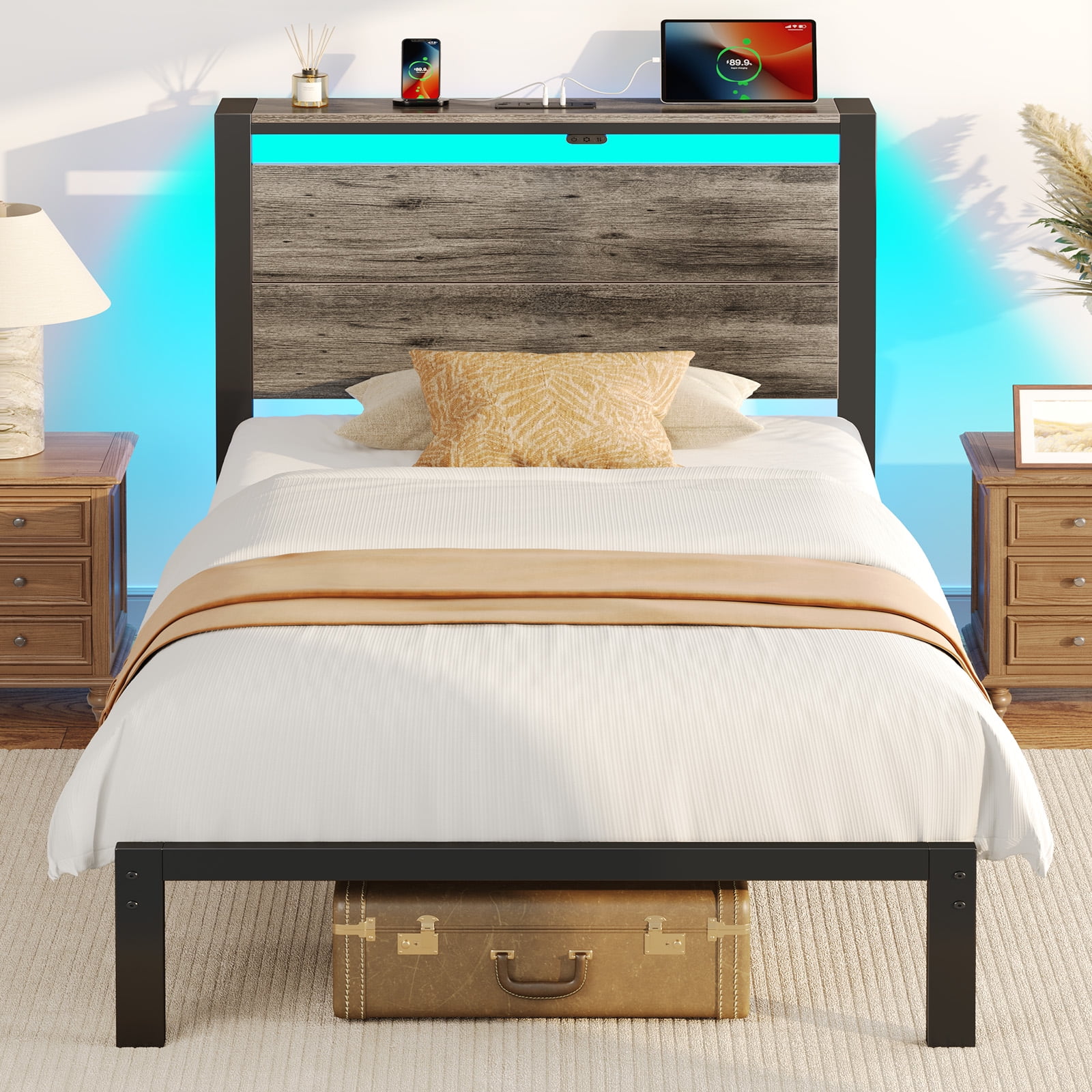 Click here for Greenstell Twin Size Led Light Bed Frame With Stor... prices