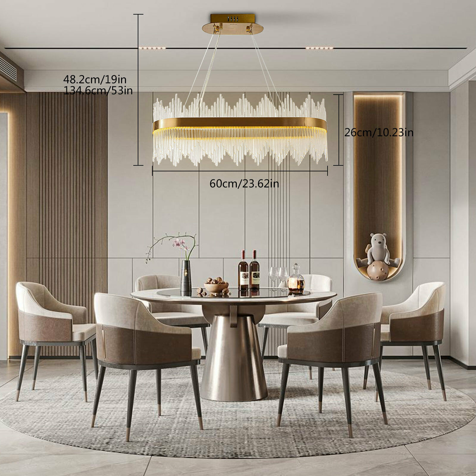 Postmodern Light Living Room Glass Strip Chandelier Simple Ring LED ...