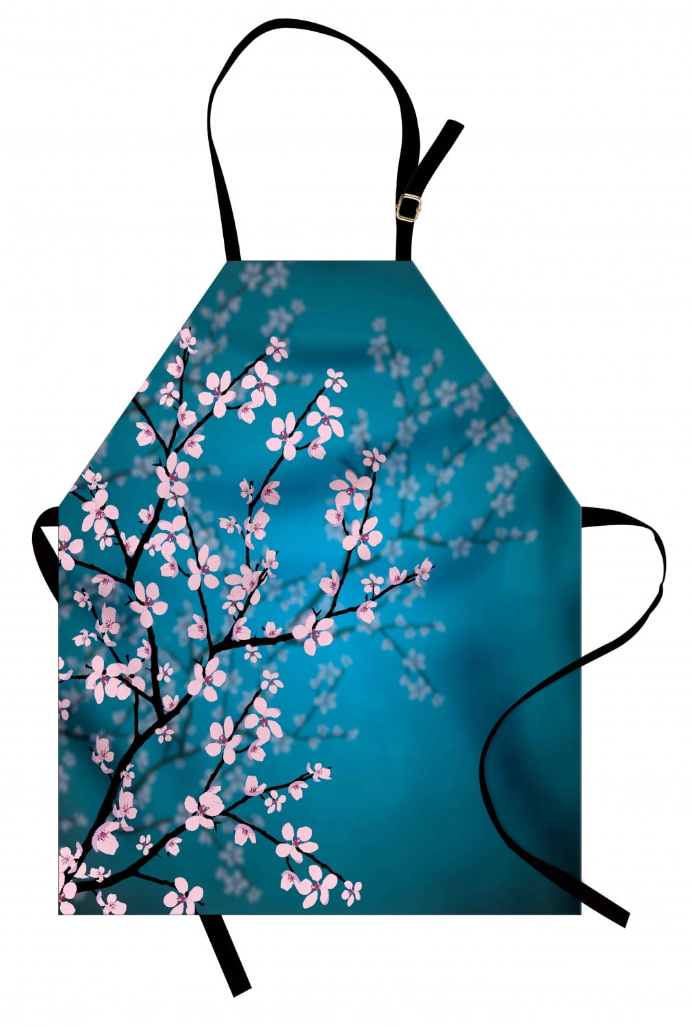 Teal Apron Pink Blossoms Art Leaves and Plants Ombre Spring Japanese ...
