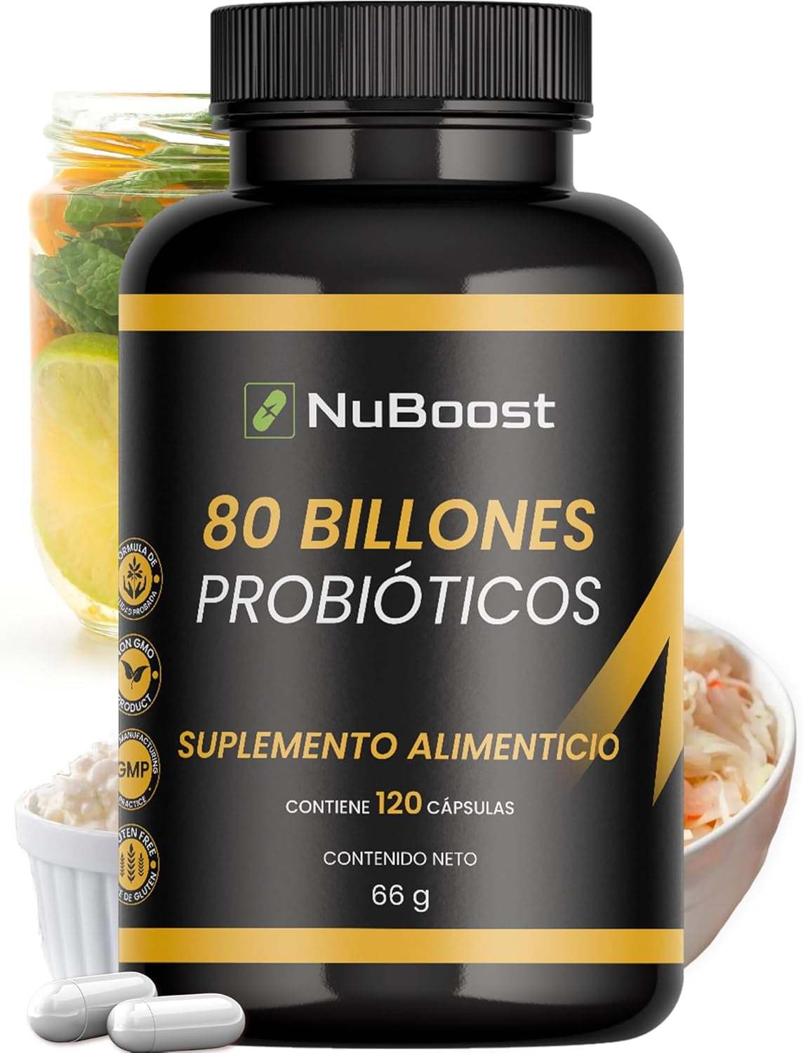 Probioticos 80 billones Nuboost 120 Caps 4 meses 11 cepas Lactobacillus ...