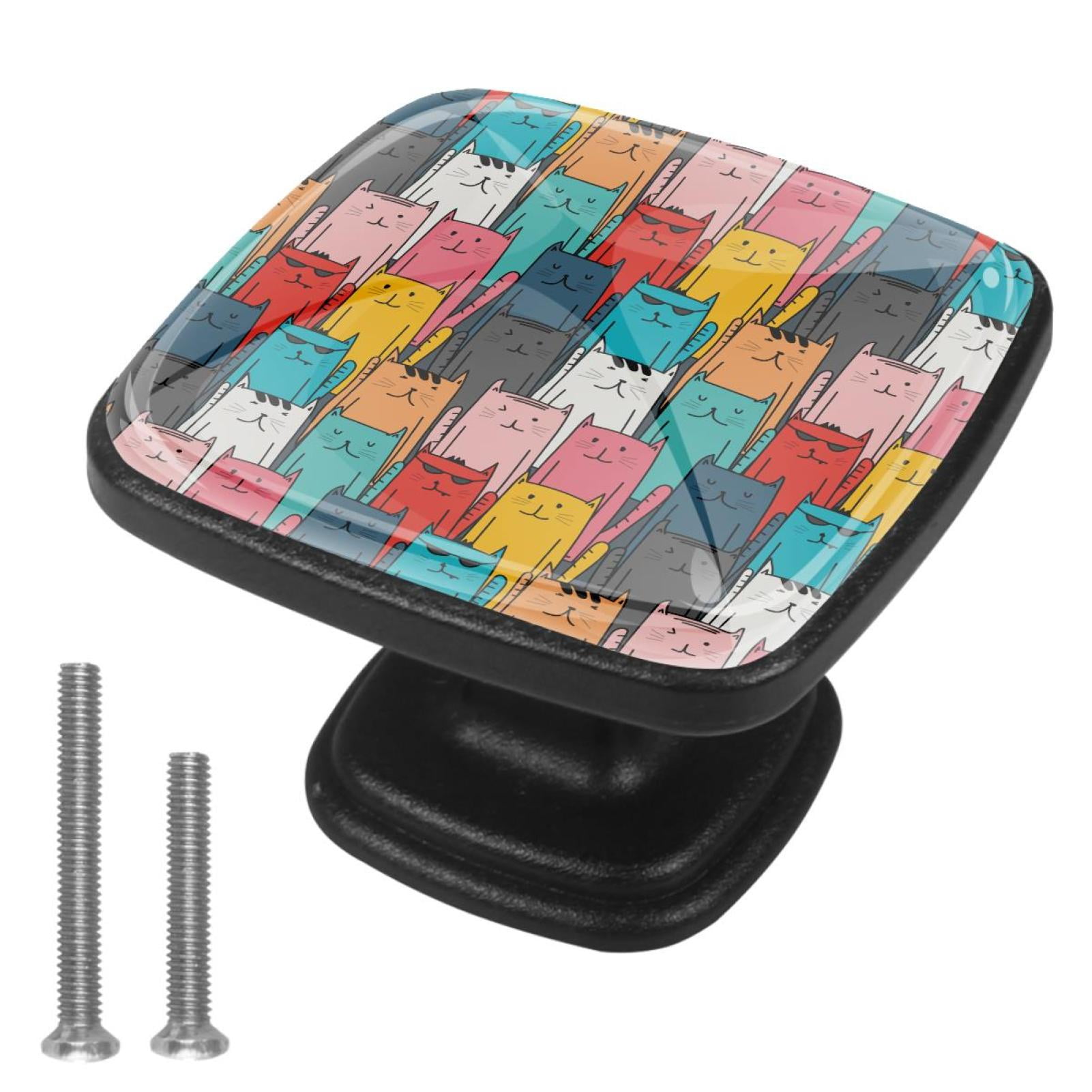 4 Pcs Cabinet Handle Drawer Pulls Colorful Cats Art Knobs with Screws ...
