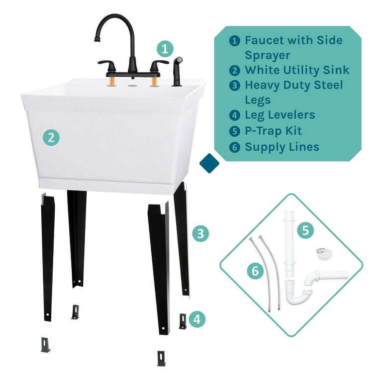 Laundry Tub Freestanding Utility Sink With Deep Basin - Plastic For ...