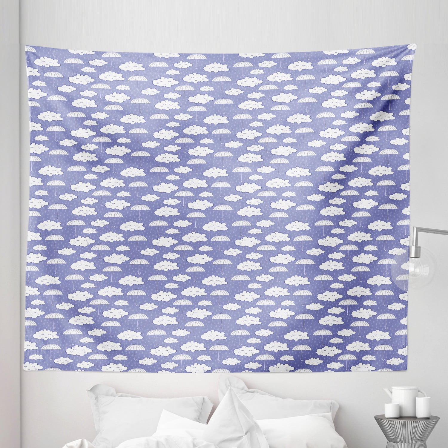 Rain Tapestry, Sleeping Clouds and Umbrellas in a Rainy Day Themed ...