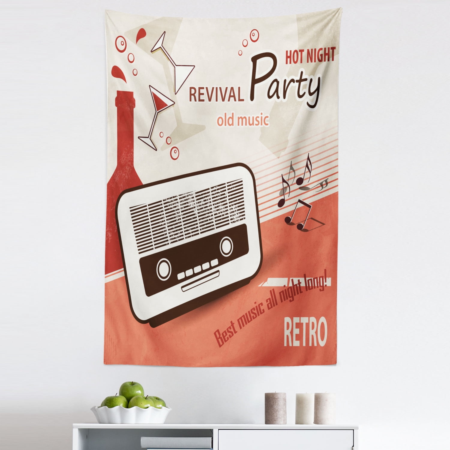 Vintage Tapestry, Old Fashioned Party Poster Old Radio Cocktails ...