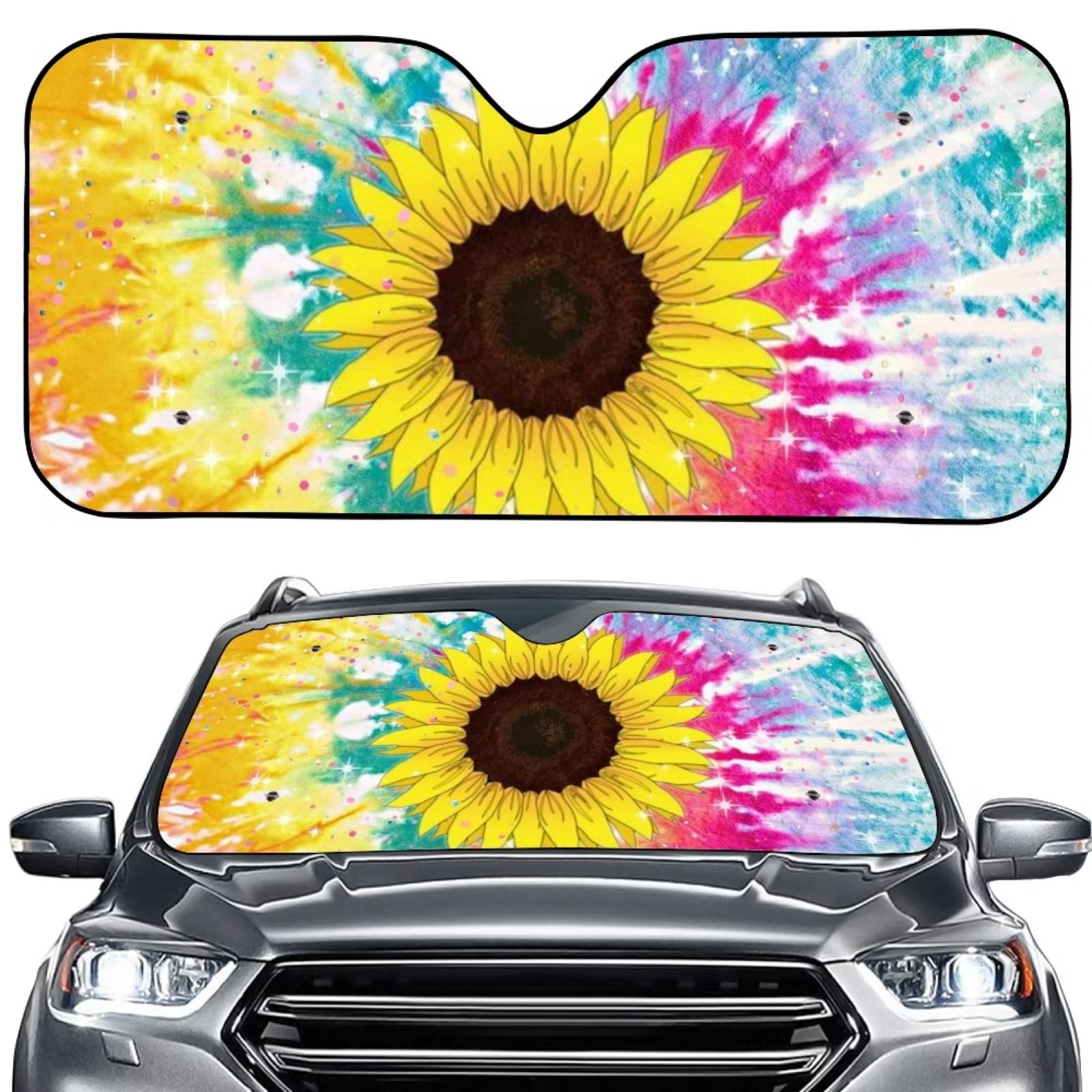 NETILGEN Rainbow Tie Dye Sunflower Automotive Windshield Sunshades ...