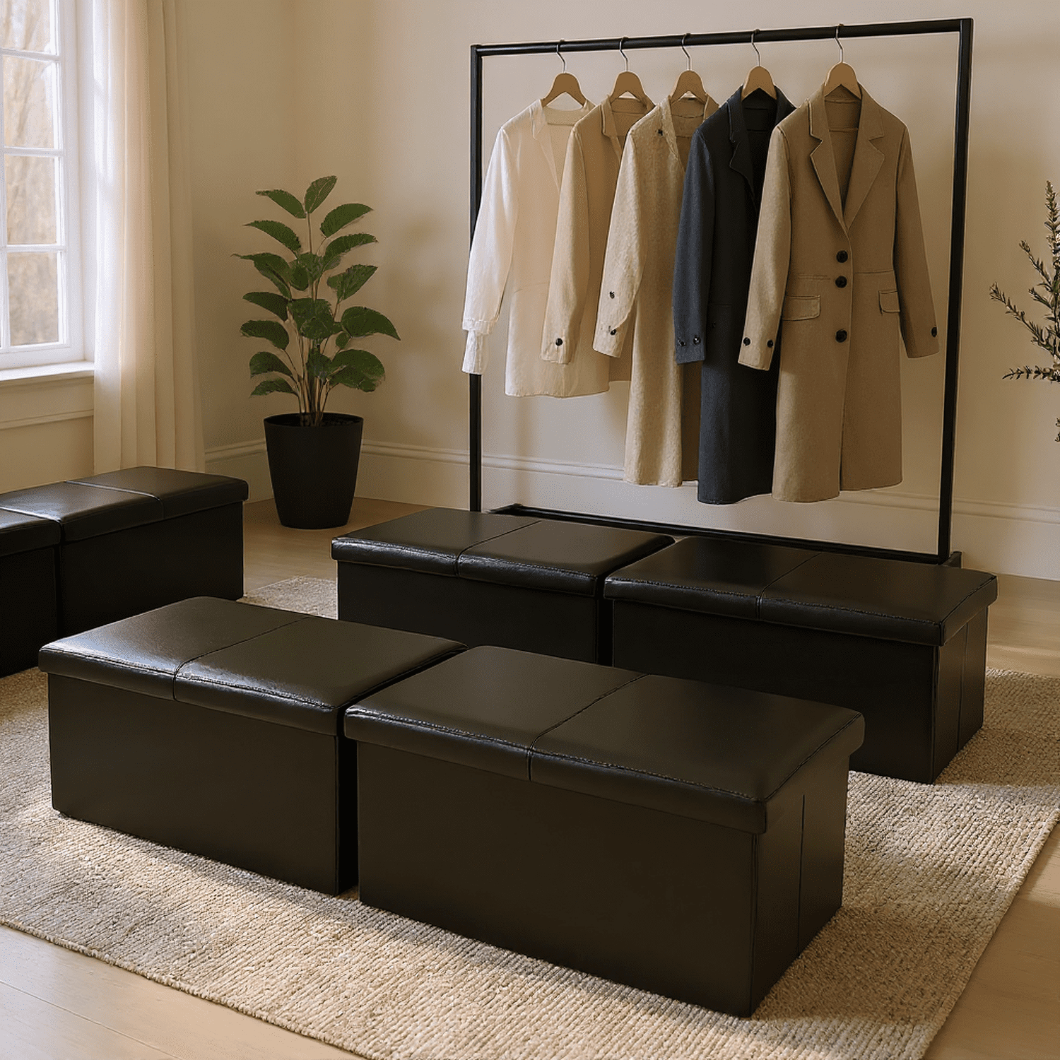 Click here for Homy Casa Set Of 4 Shoe Storage Ottoman Bench  Fol... prices