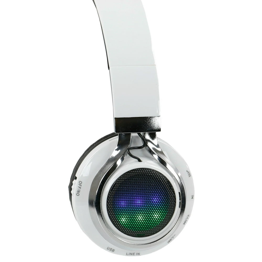 QFX H252WHT Bluetooth Headphones with Disco Lights AM/FM Radio ...