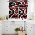 Abstract Wave Kitchen Curtains Valance and Tier Set Red Black Line Rod ...