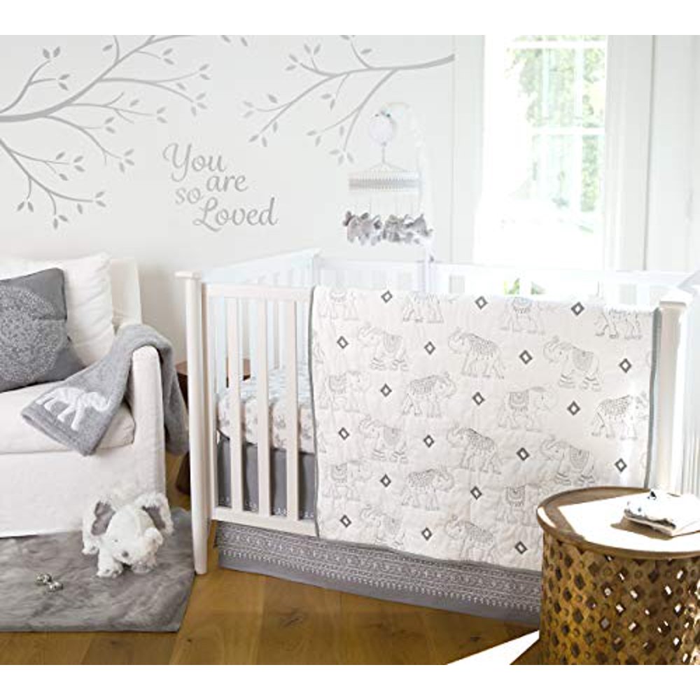 Levtex Baby - Elephant Parade Crib Bed Set - Baby Nursery Set - Grey ...
