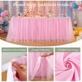 9FT Length Pink Tulle Table Skirt for Rectangle Tables 2-Layer Ruffle ...
