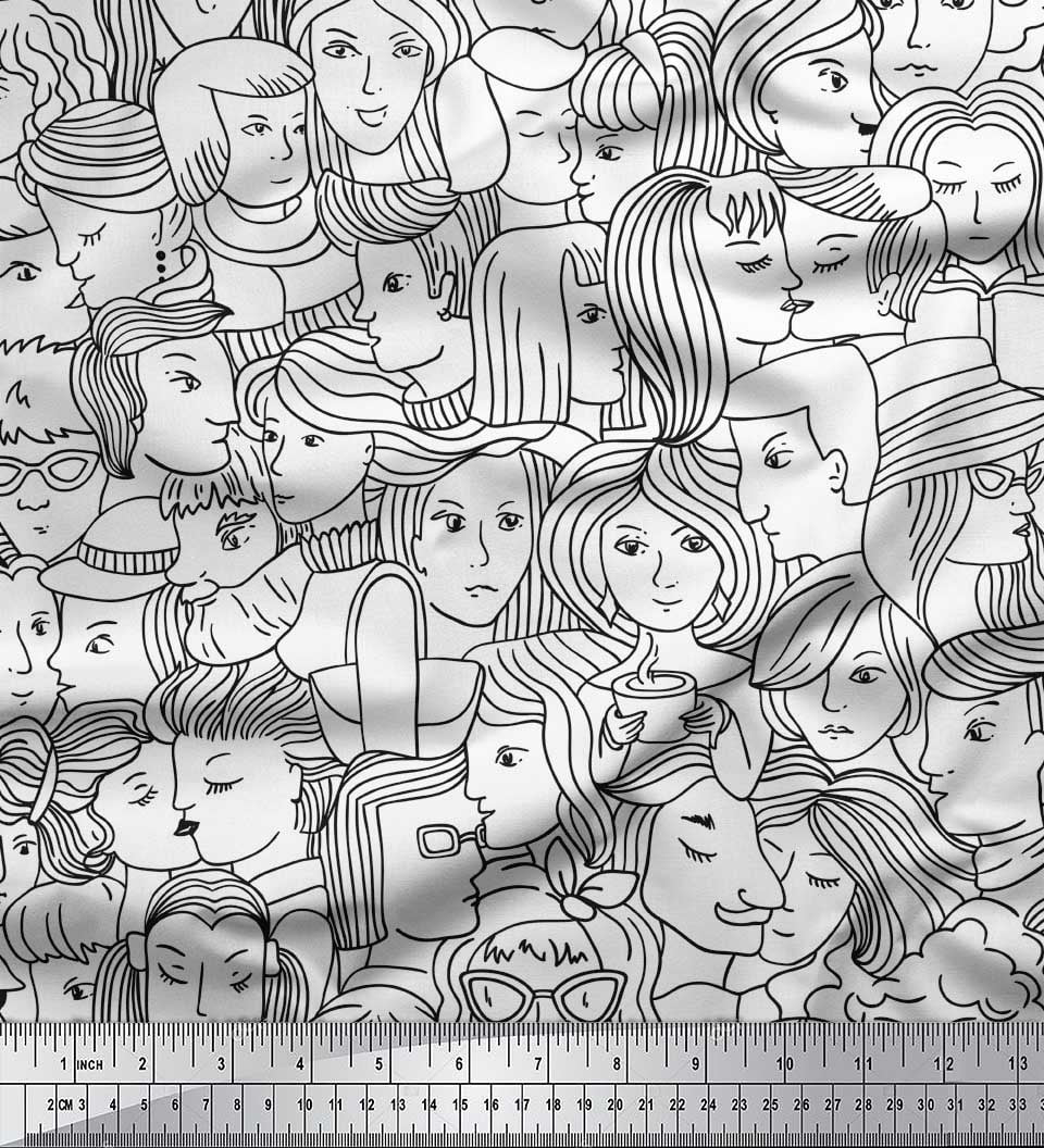 Soimoi White Cotton Voile Fabric Human Face Decor Fabric Printed Yard ...
