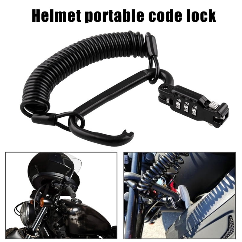 Motorcycle Helmet Lock Cable Sleek Black Combination Locking Carabiner ...