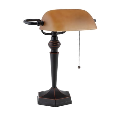 Simple Designs Executive Banker's Desk Lamp with Glass Shade, White ...