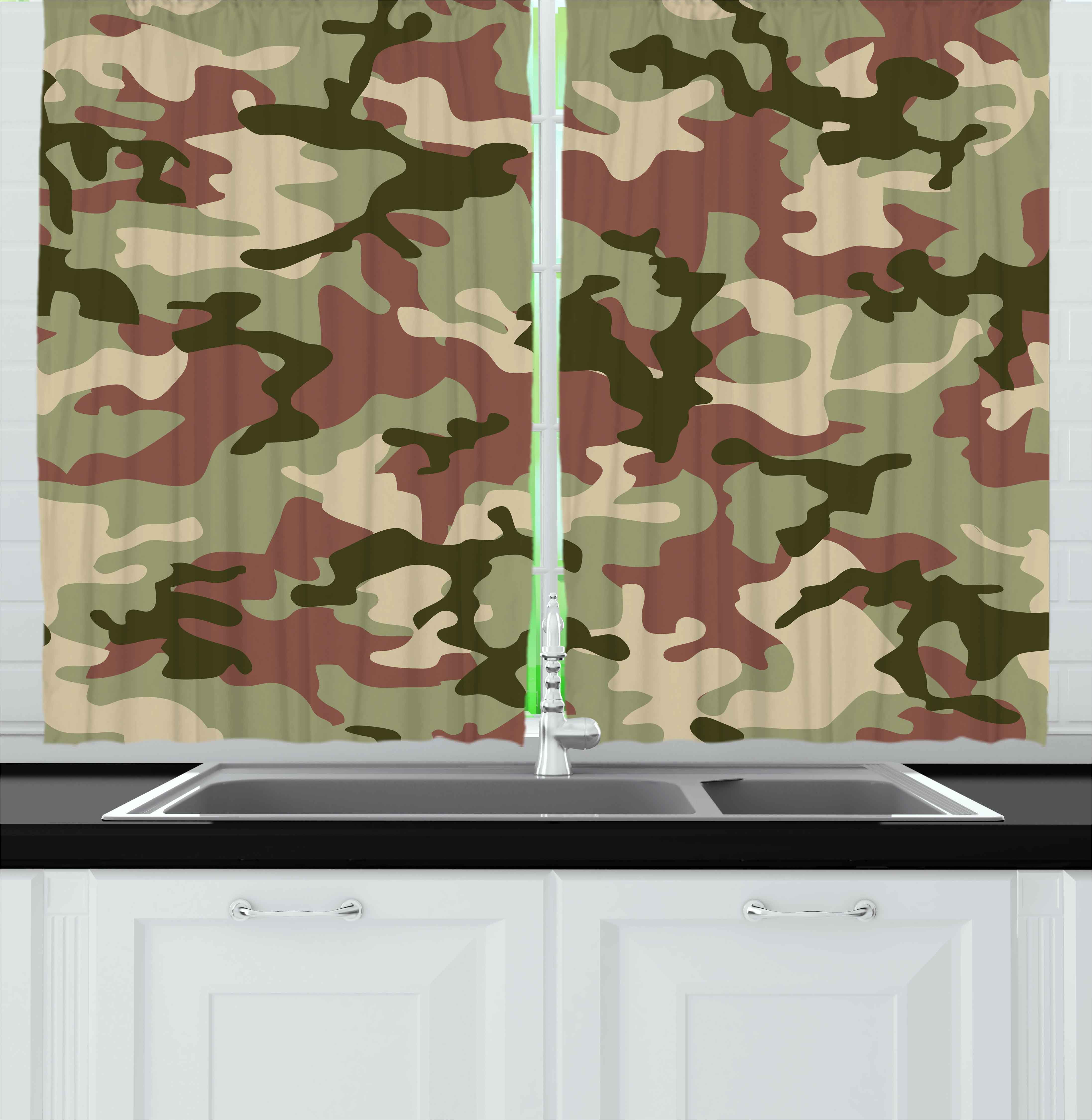 Camo Curtains 2 Panels Set Illustrated Green Camouflage In Forest