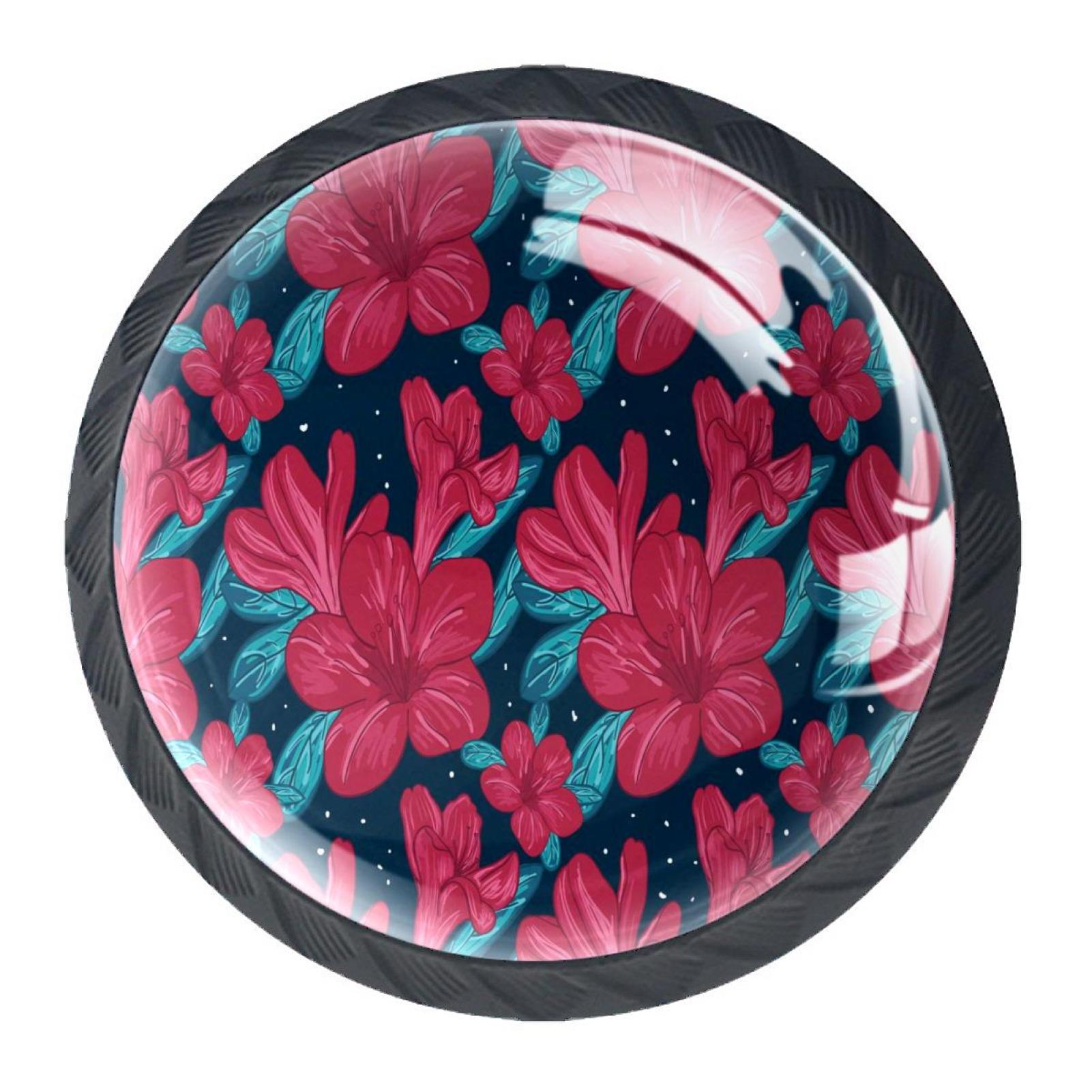 4 Pcs Red Bloomming Flowers Knobs for Kitchen Cabinet Cupboard Dresser Bookcase Drawer Pulls ...