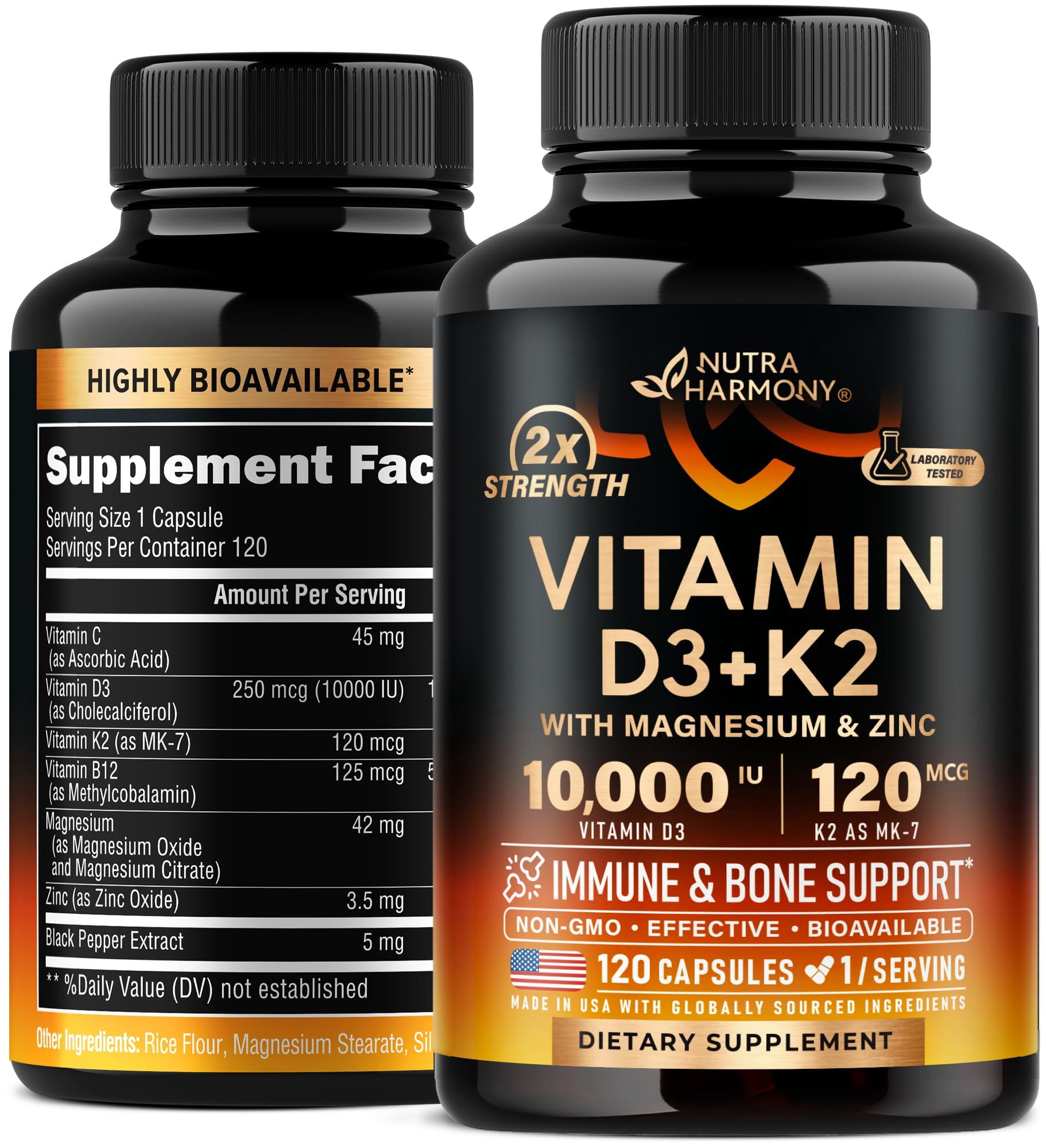 Suplemento NUTRAHARMONY de vitamina D3 10000 UI y vitamina K2 120 mcg ...