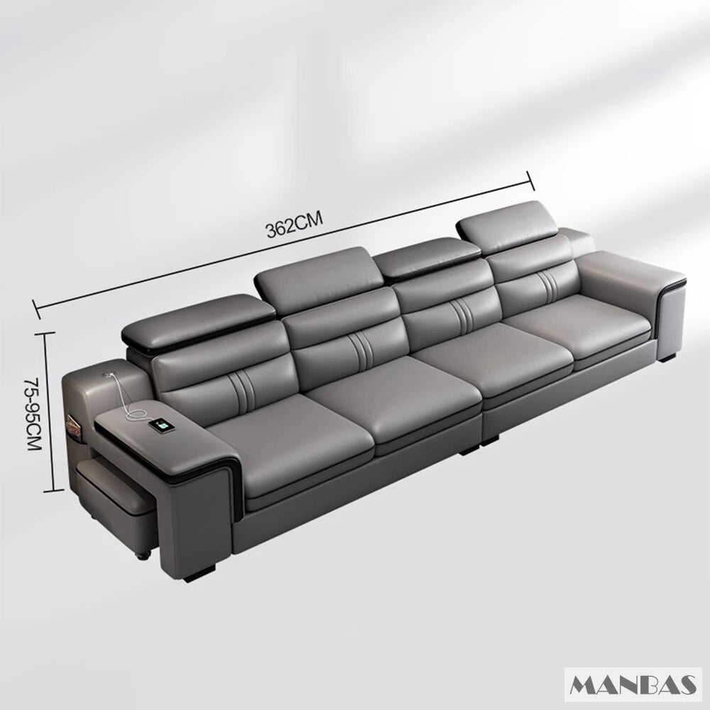 MANBAS Leather Sectional Sofa Set with Cup Holder, USB, Adjustable ...